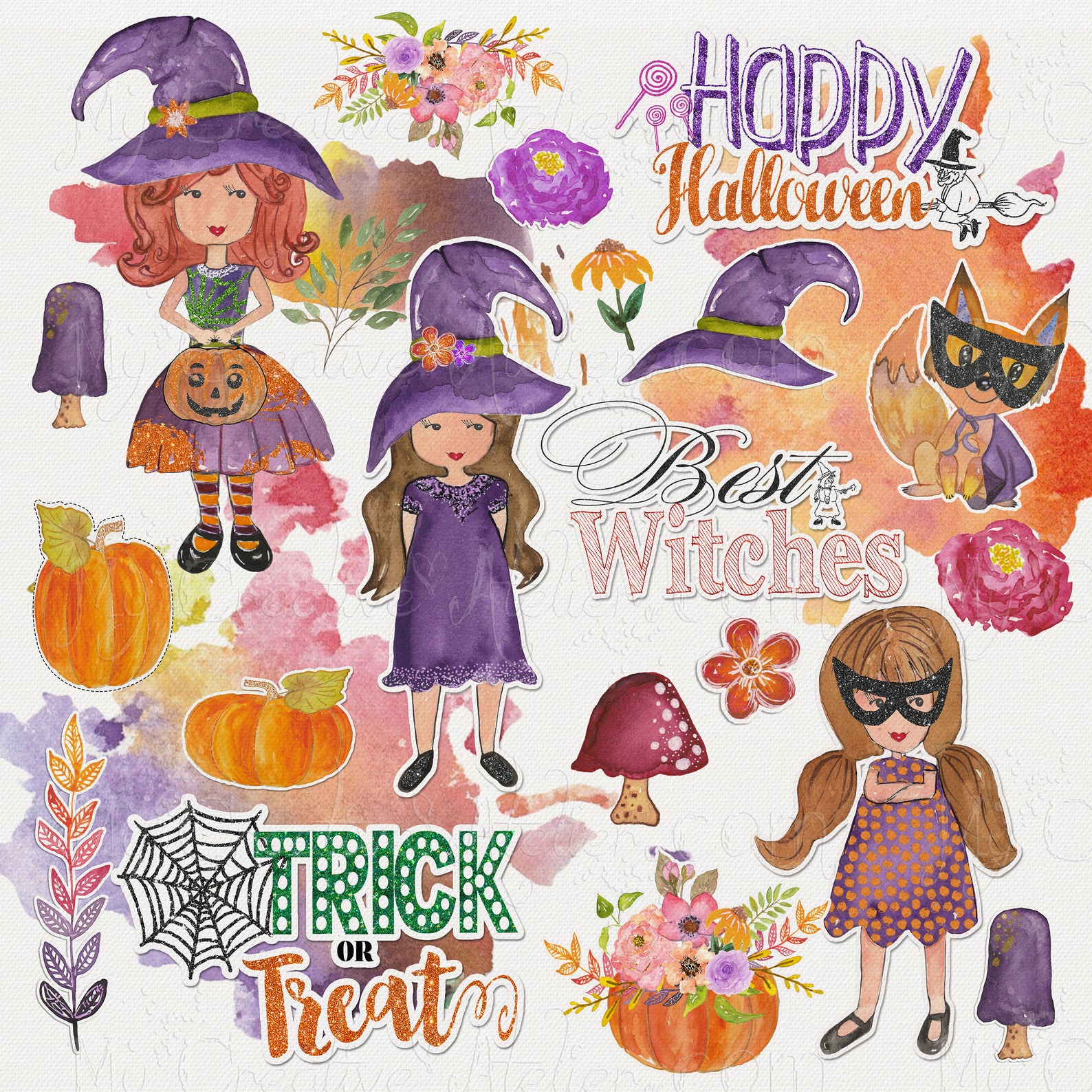 Cute Halloween Watercolor Clip-art Small Commercial Use - Etsy