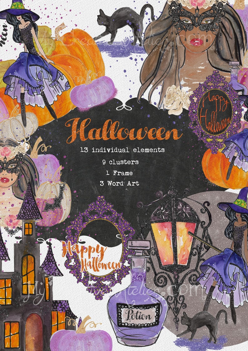 Watercolor Halloween Clipart. Commercial Use - Etsy