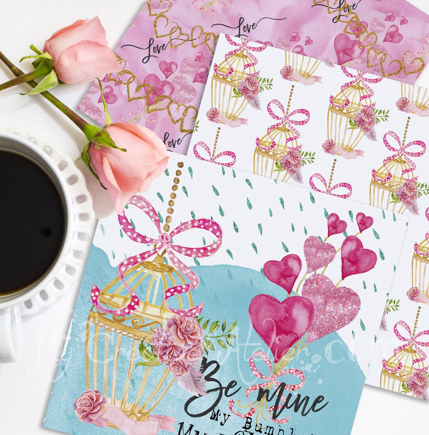 Valentines Digital Paper. Printable Patterns Planner Stickers - Etsy