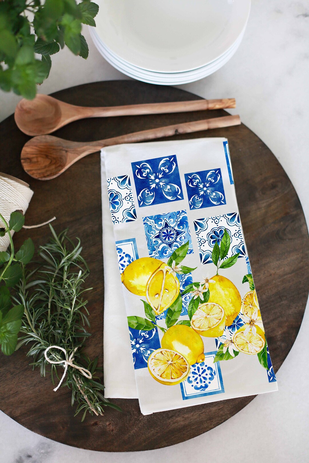 Mediterranean Inspired With Blue Tiles and Lemons - Etsy