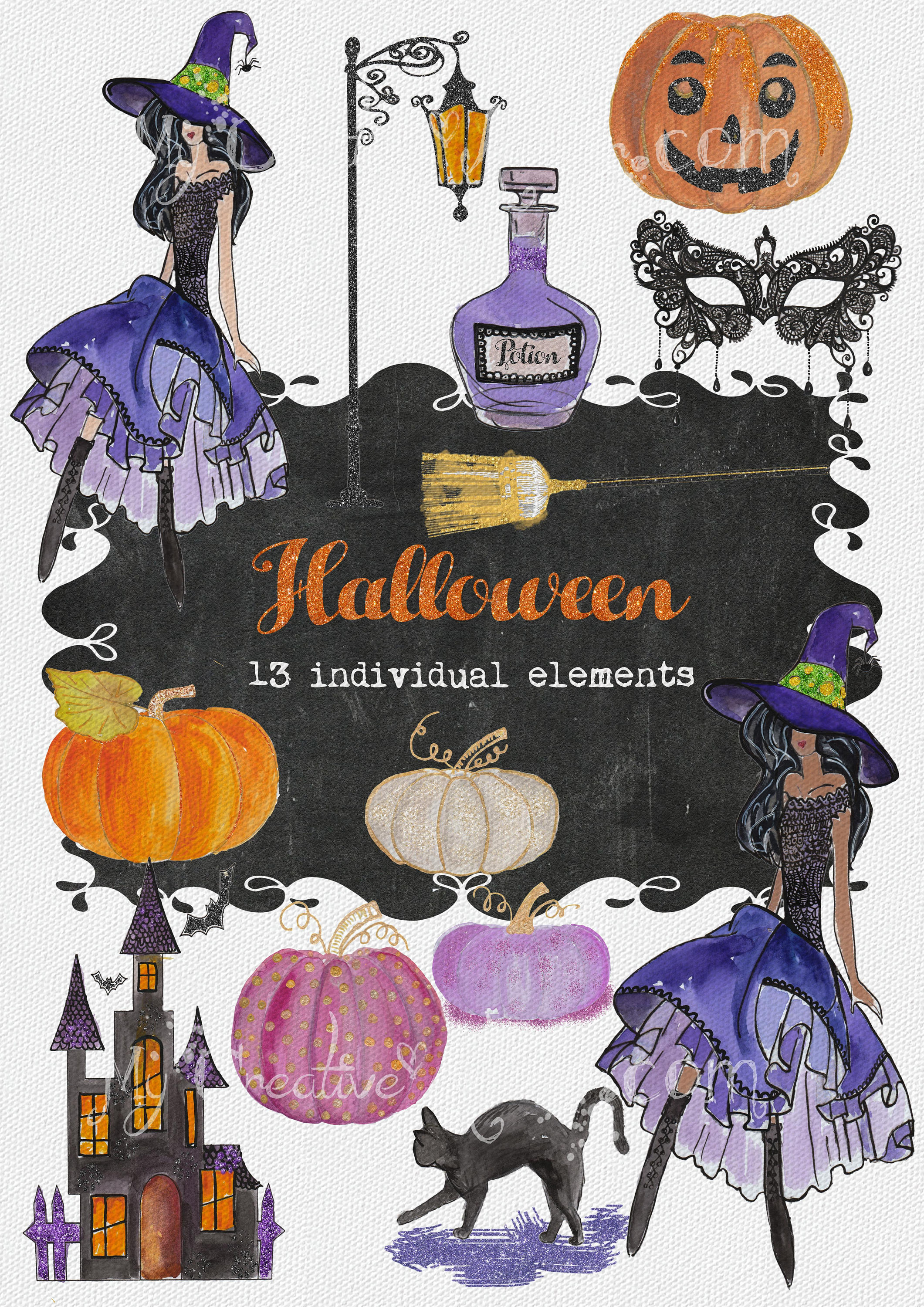 Watercolor Halloween Clipart. Commercial Use - Etsy