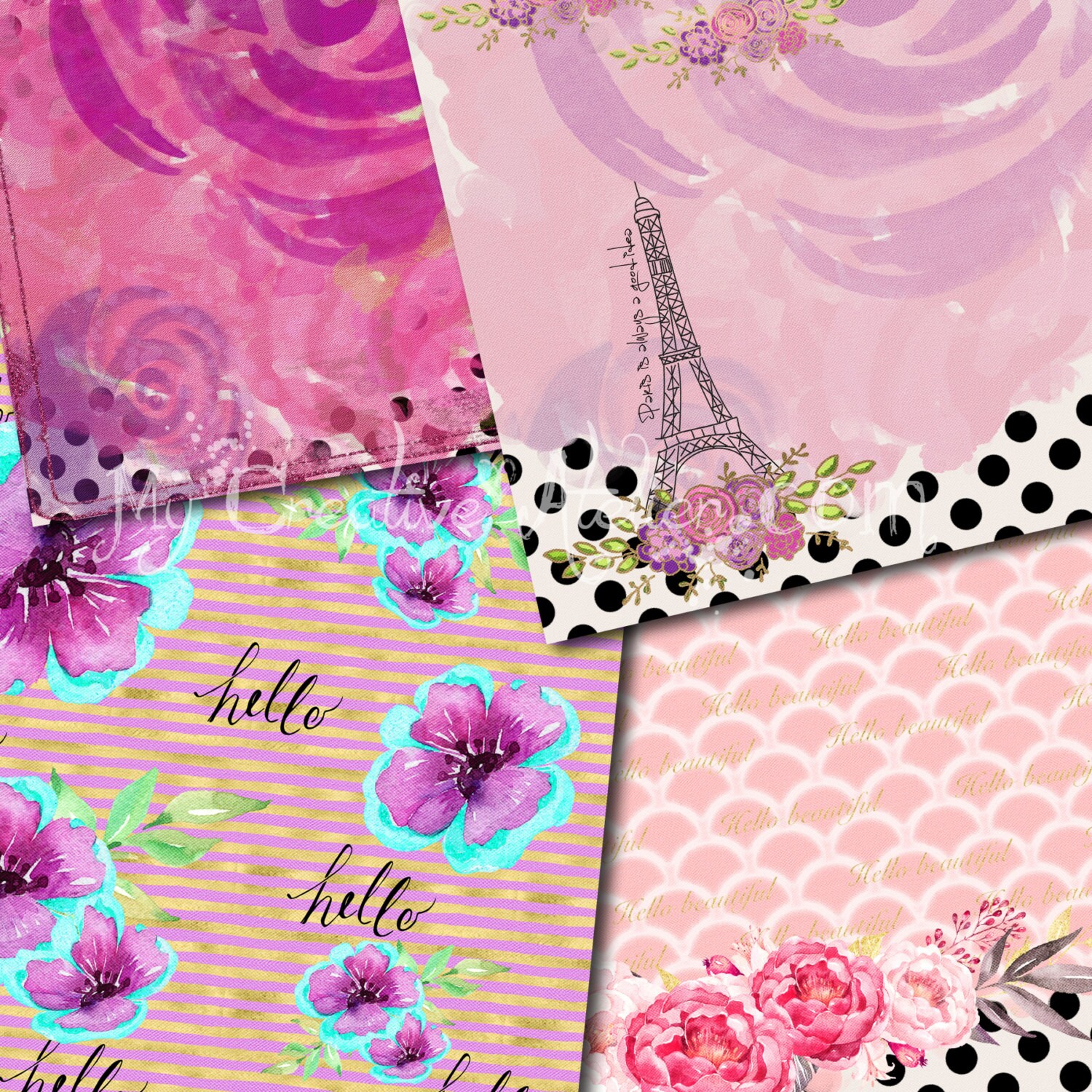 Watercolor and Glitter Printable Digital Paper. - Etsy