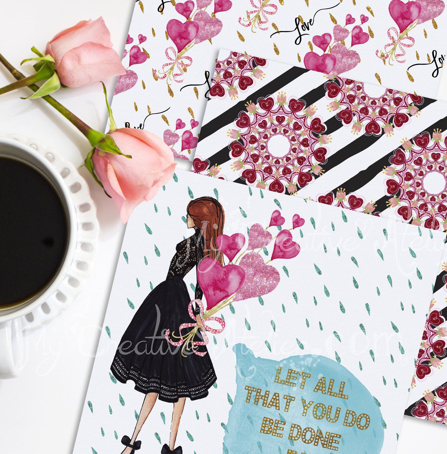 Valentines Digital Paper. Printable Patterns Planner Stickers - Etsy