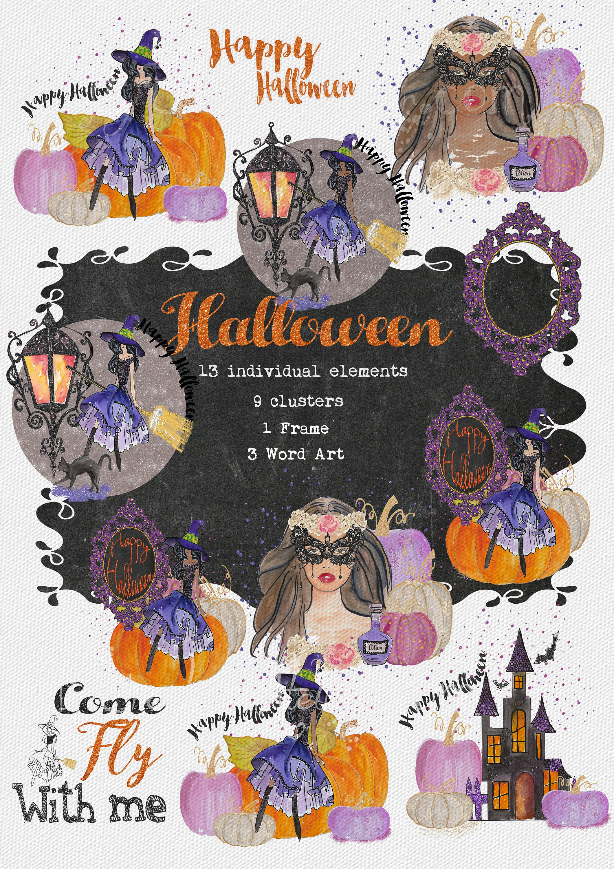 Watercolor Halloween Clipart. Commercial Use - Etsy