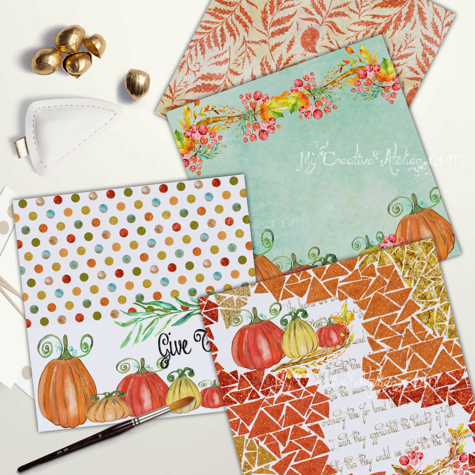 Thanksgiving Digital Paper Glitter and Waterlcolor Pack . Pumkin Spice ...