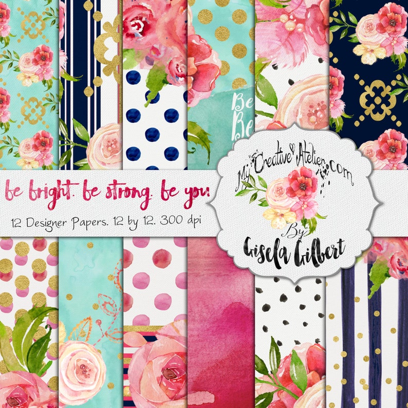 Mixed Media Digital Paper Pack. Printable Bold Designer Paper - Etsy