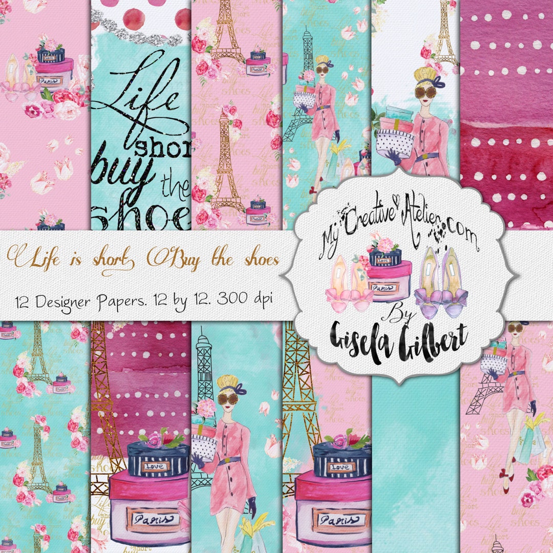 Mixed Media Digital Paper Commercial Use. Watercolor Pattern Paris ...