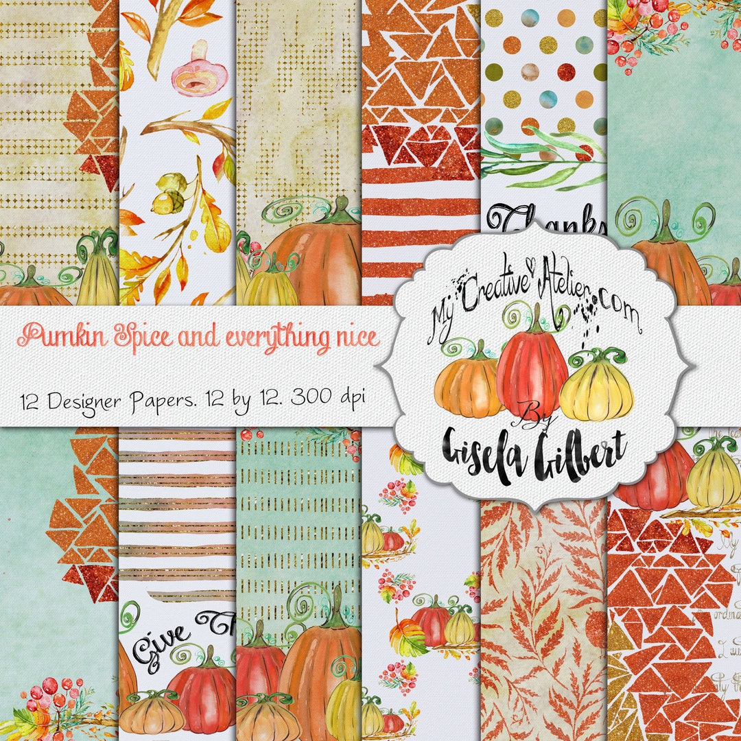 Thanksgiving Digital Paper Glitter and Waterlcolor Pack . Pumkin Spice ...