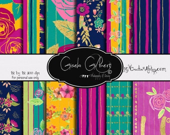 Mixed Media Digital Paper Pack. Printable Bold Designer Paper - Etsy