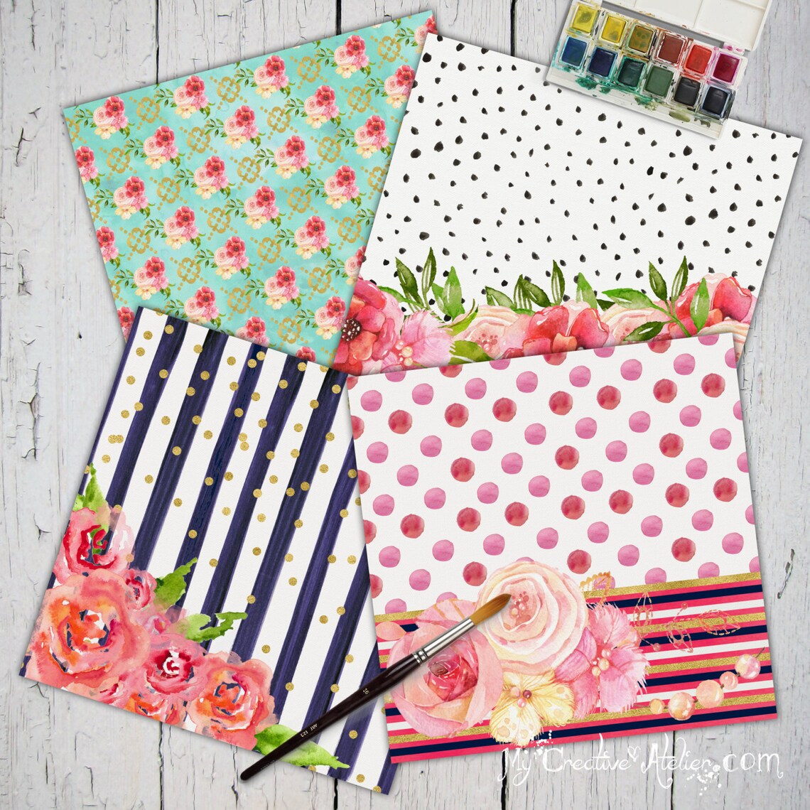 Mixed Media Digital Paper Pack. Printable Bold Designer Paper - Etsy