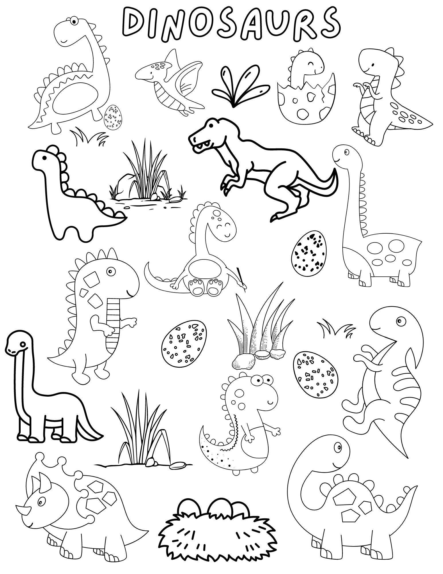 Kids Coloring Dinosaur Printable 20 Pages PDF - Etsy