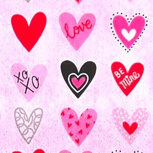Valentine's Day XOXO Pink Red Black Hearts Cotton Fabric - Etsy