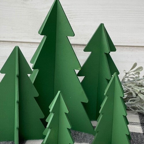 Set of 5 Wood Trees Christmas Decor Christmas Tiered Tray - Etsy