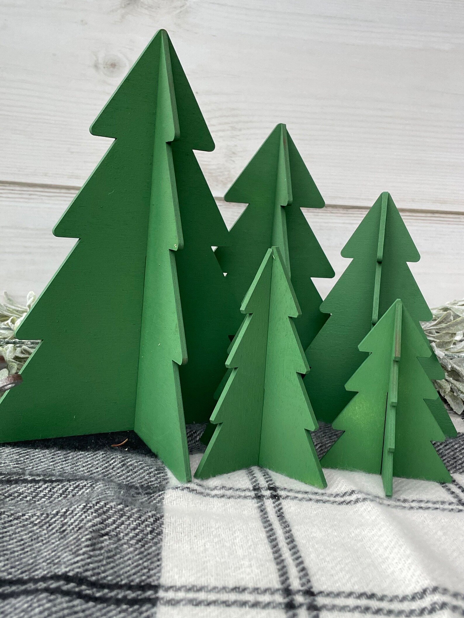 Set of 5 Green Wood Trees Christmas Decor Christmas Tiered - Etsy
