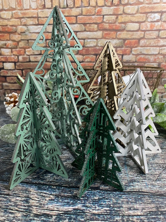 Set of 5 Wood Trees Christmas Decor Christmas Tiered Tray | Etsy
