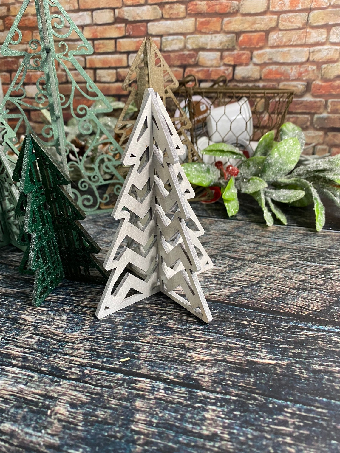 Set of 5 Wood Trees Christmas Decor Christmas Tiered Tray - Etsy