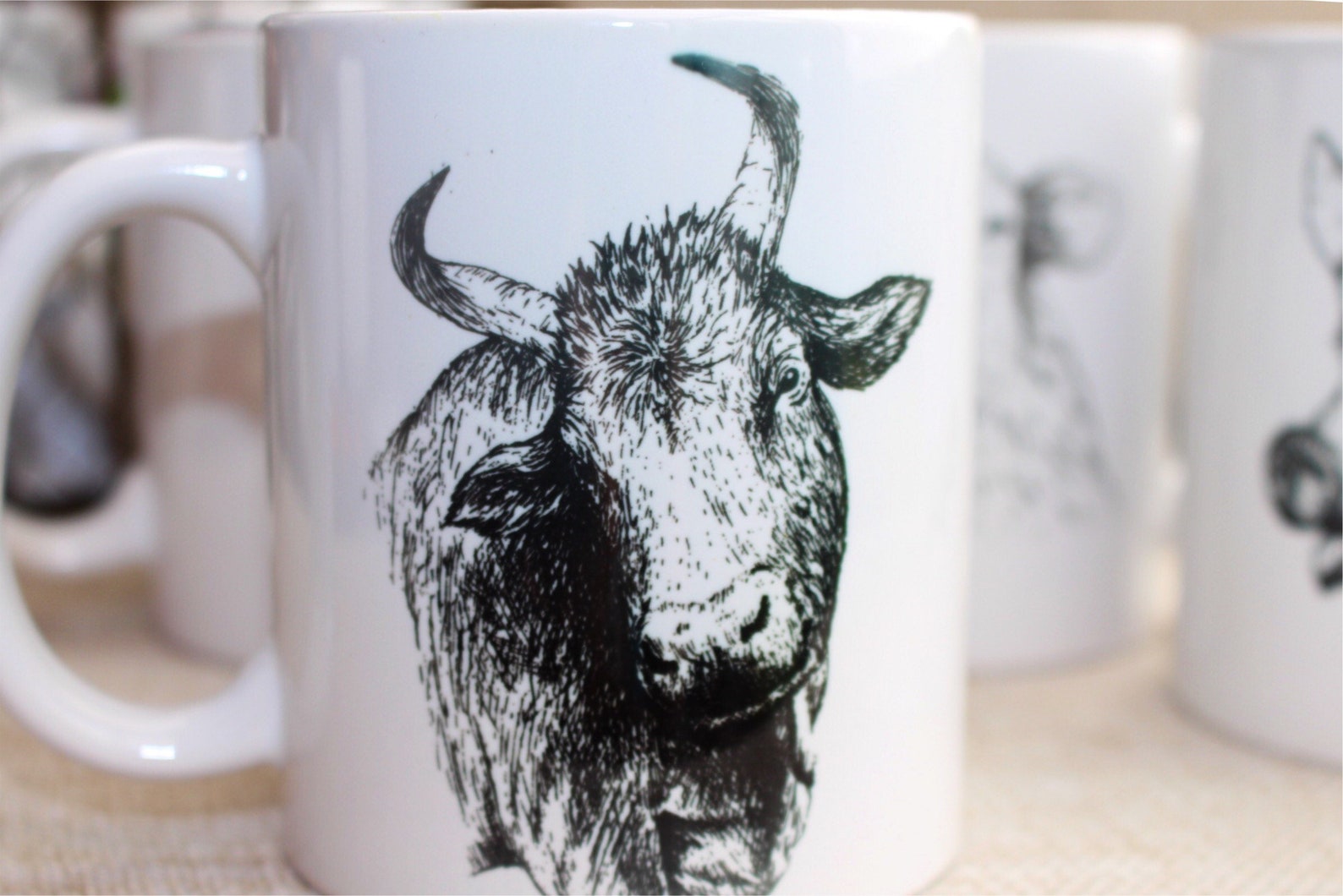 Set of Farm Mugs, Hand Drawn Farm Animal Mugs, Black and White Mugs ...