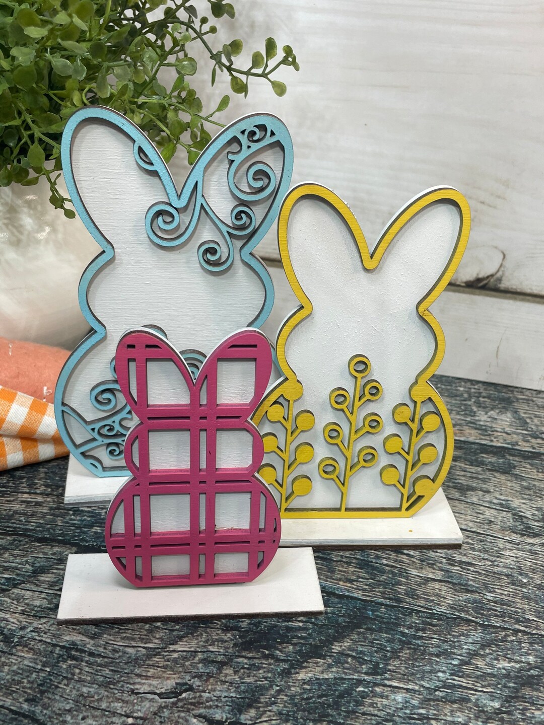 Set of 3 Bunny Shelf Sitters, Easter Decor, Spring Tiered Tray, Spring ...