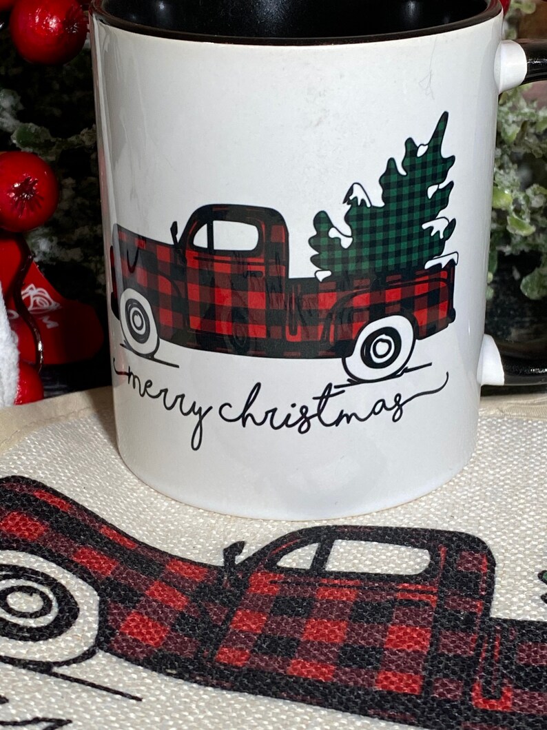 Christmas Truck Mug Plaid Truck Mug Merry Christmas Coffee - Etsy