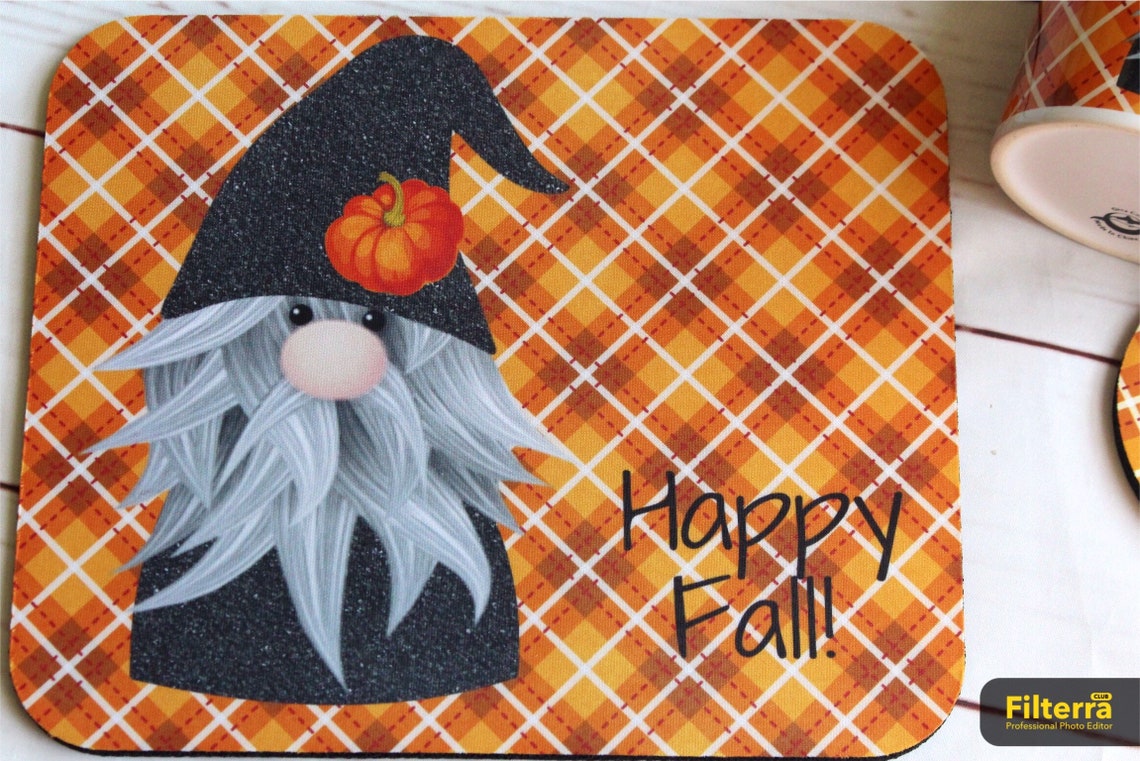 Fall Gnome Desk Set Mouse Pad Coaster & Coffee Mug Set | Etsy