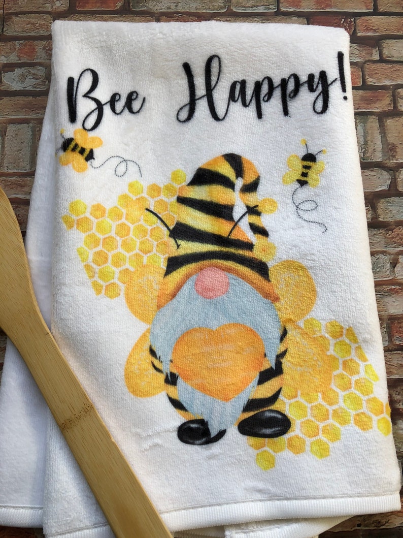 Bee Happy Kitchen Towels Funny Kitchen Towel Hand Towels - Etsy