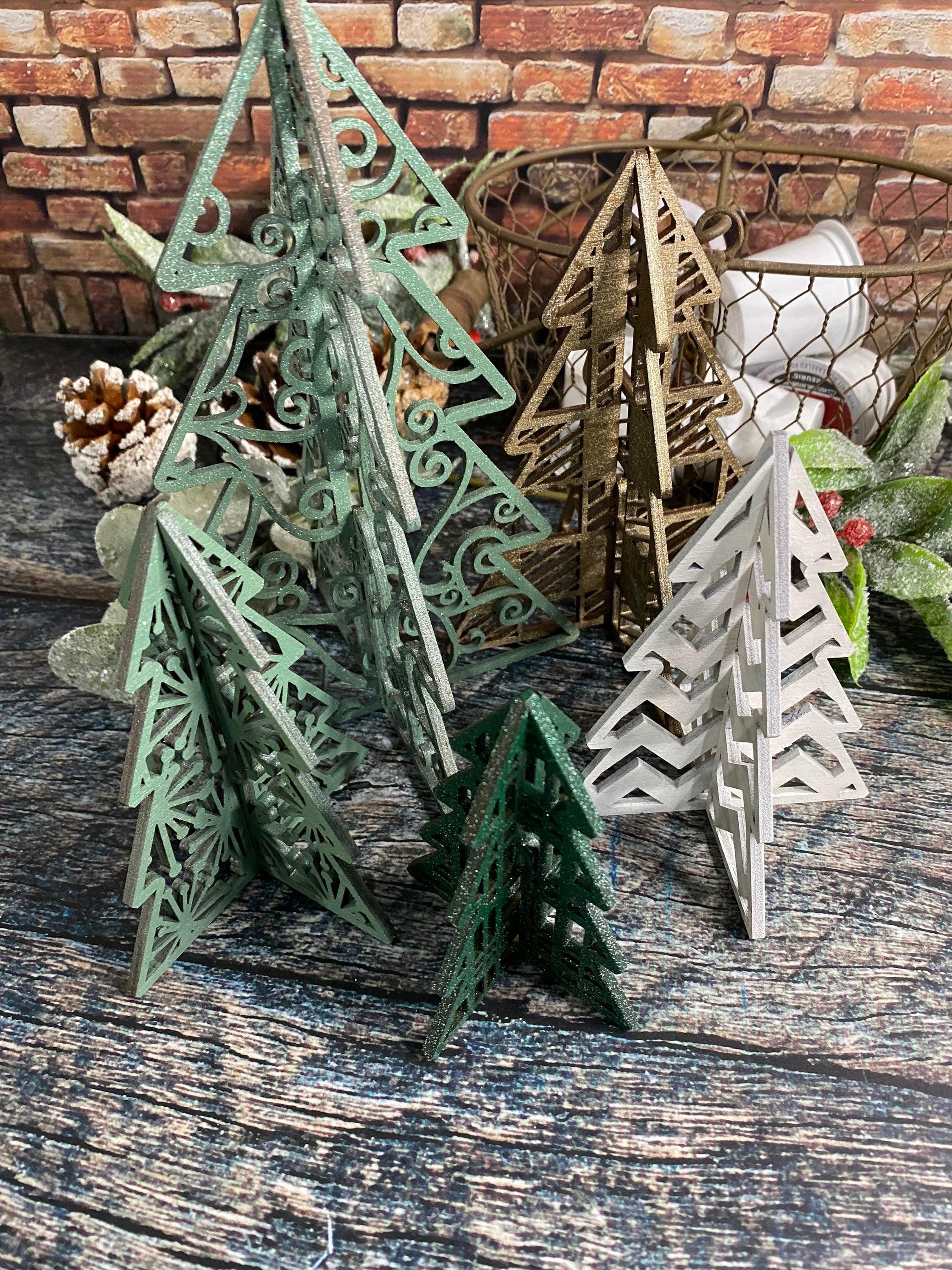 Set of 5 Wood Trees Christmas Decor Christmas Tiered Tray - Etsy