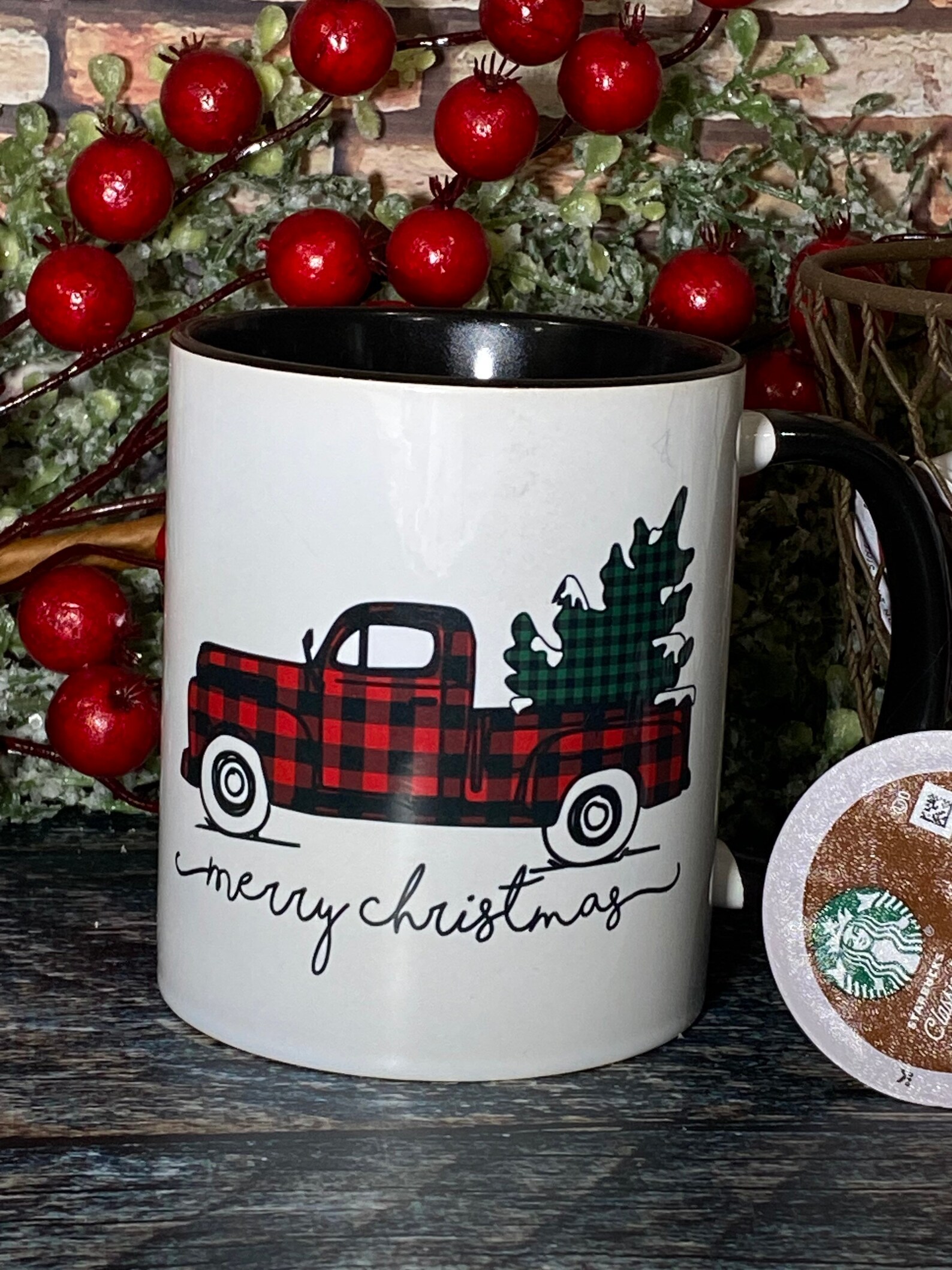 Christmas Truck Mug Plaid Truck Mug Merry Christmas Coffee - Etsy
