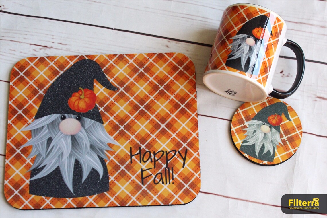 Fall Gnome Desk Set Mouse Pad Coaster & Coffee Mug Set | Etsy