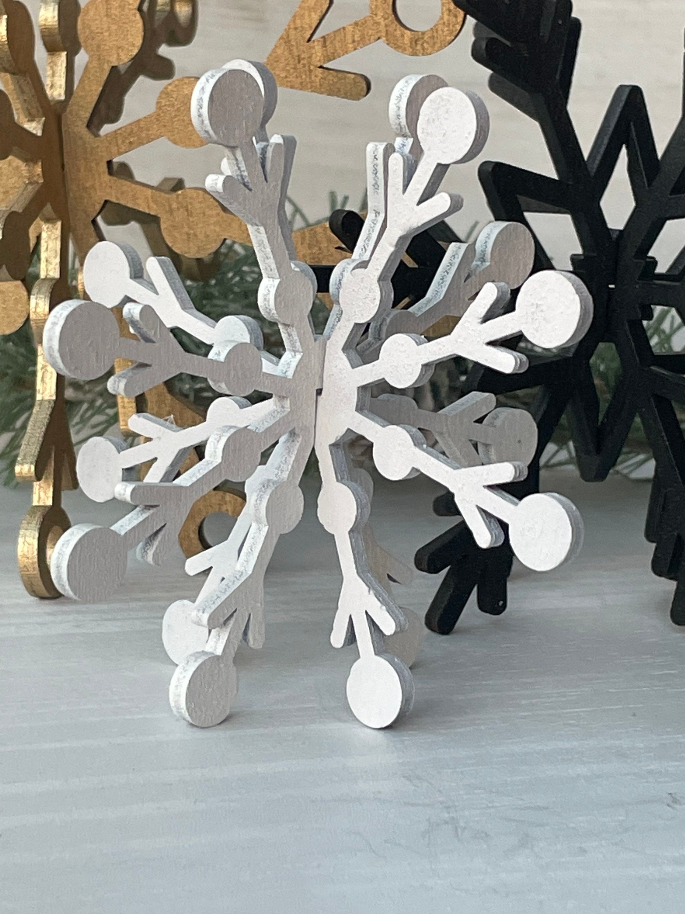 Lot de 3 flocons de neige en bois dorés, décoration de Noël, plateau à ...