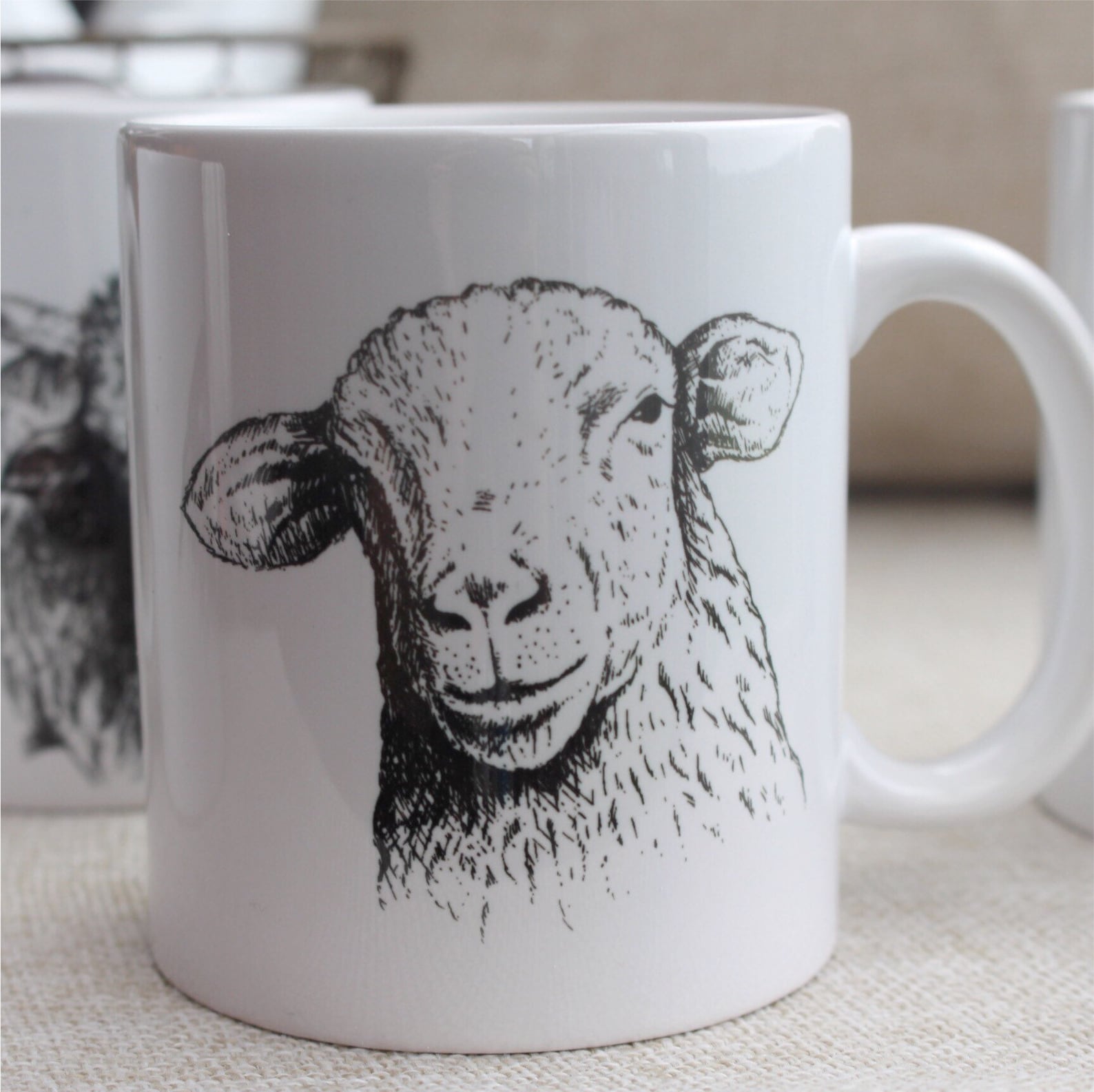 Set of Farm Mugs, Hand Drawn Farm Animal Mugs, Black and White Mugs ...