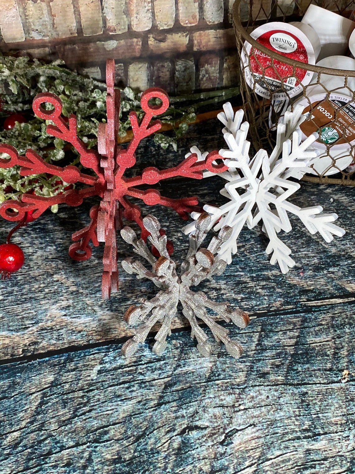 Set of 3 Wood Snowflakes Christmas Decor Christmas Tiered - Etsy