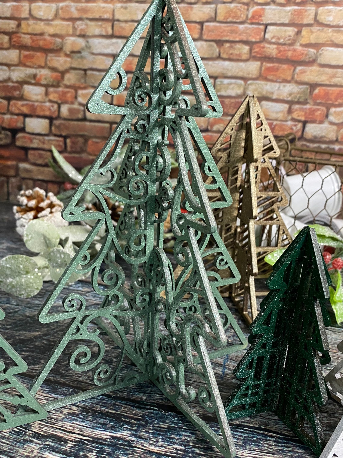 Set of 5 Wood Trees Christmas Decor Christmas Tiered Tray | Etsy