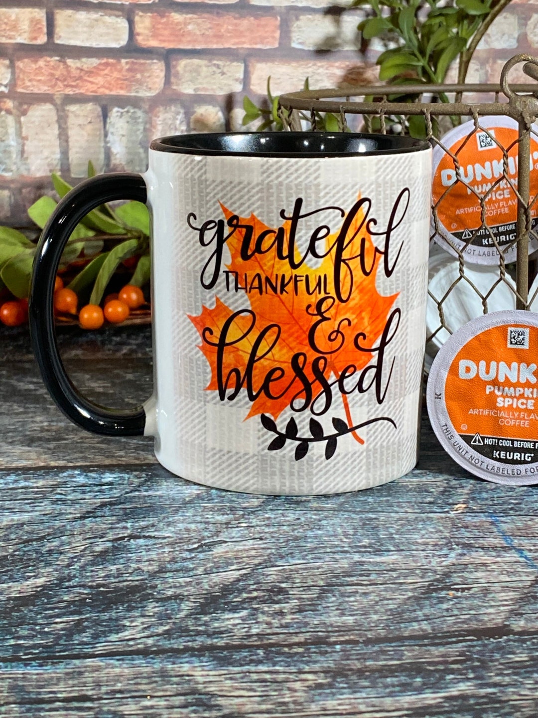 Grateful, Thankful, Blessed Plaid Coffee Mug, Fall Coffee Mugs, Pumpkin ...