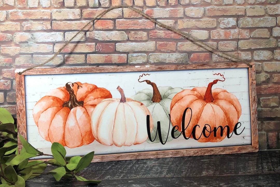 Welcome Pumpkin Wall Decor, Fall Decor, Farmhouse Decor, Pumpkin Sign ...