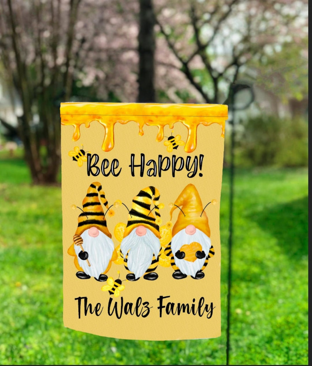 Bee Happy Garden Flag, Personalized Garden Flag, Spring Decor, Seasonal ...