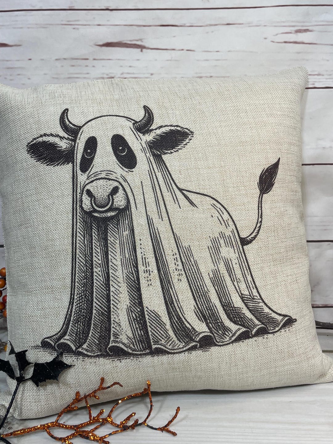 Halloween Cow Ghost Pillow, Halloween Decor, Fall Decor, Farm Decor ...