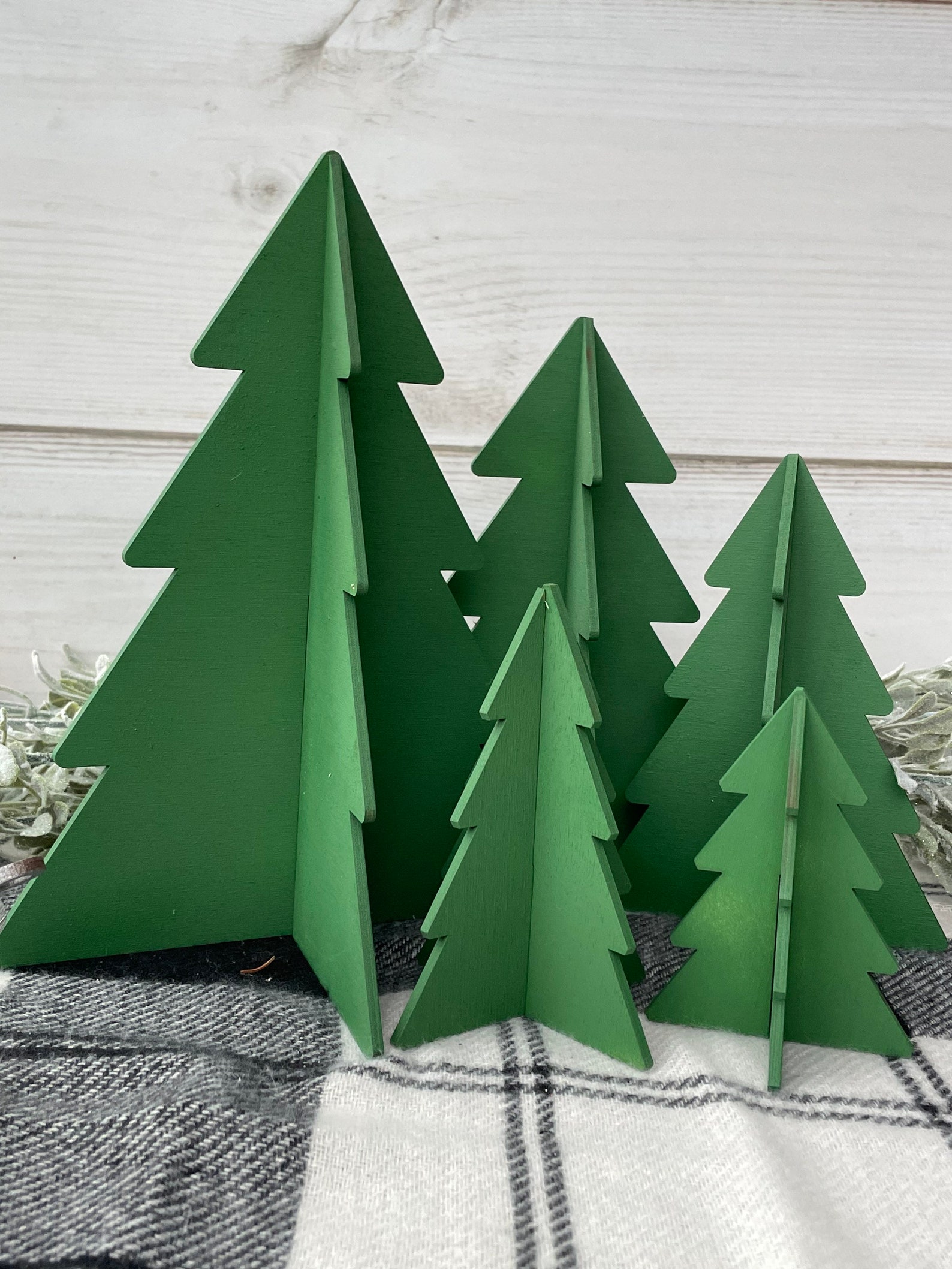 Set of 5 Green Wood Trees, Christmas Decor, Christmas Tiered Tray ...