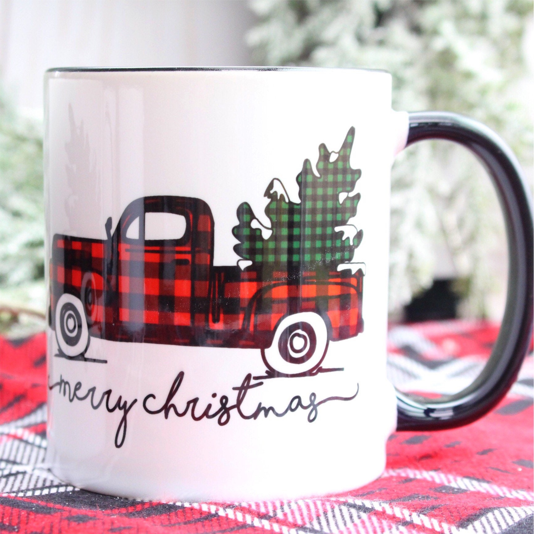 Christmas Truck Mug Plaid Truck Mug Merry Christmas Coffee | Etsy