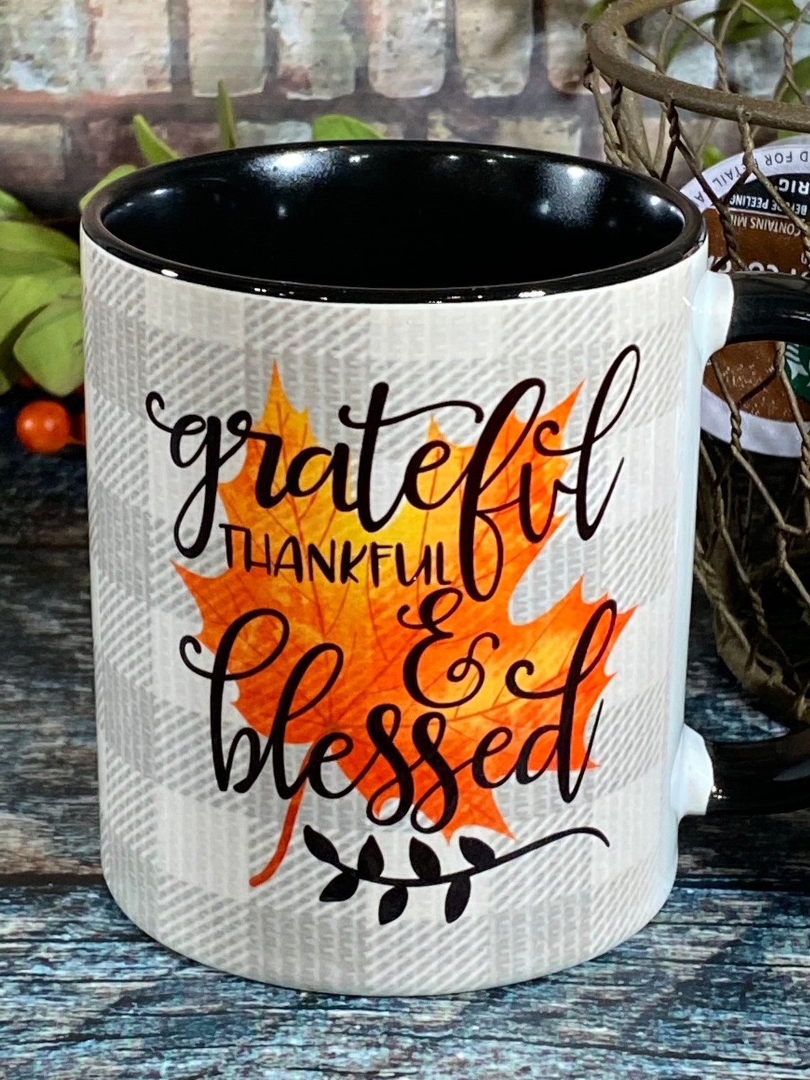 Grateful, Thankful, Blessed Plaid Coffee Mug, Fall Coffee Mugs, Pumpkin ...