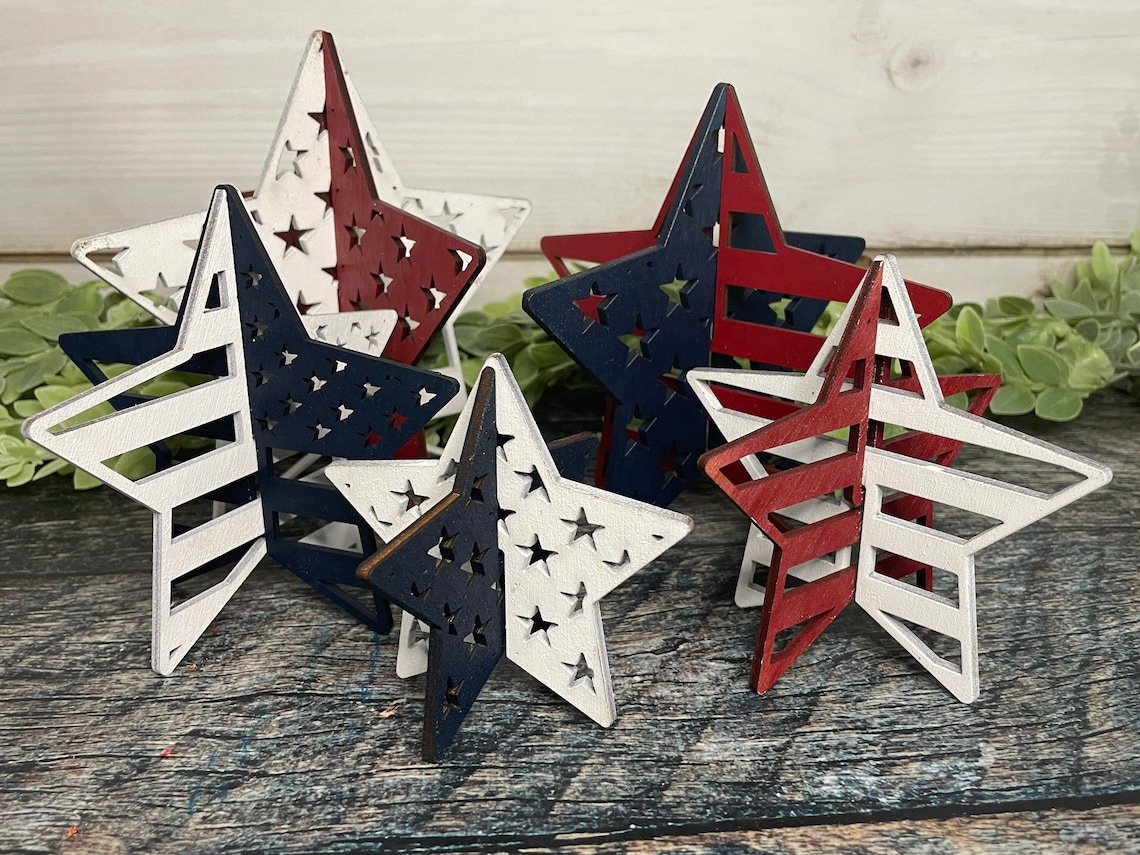 Set of 5 Wood Stars Summer Decor Summer Tiered Tray 4th of - Etsy