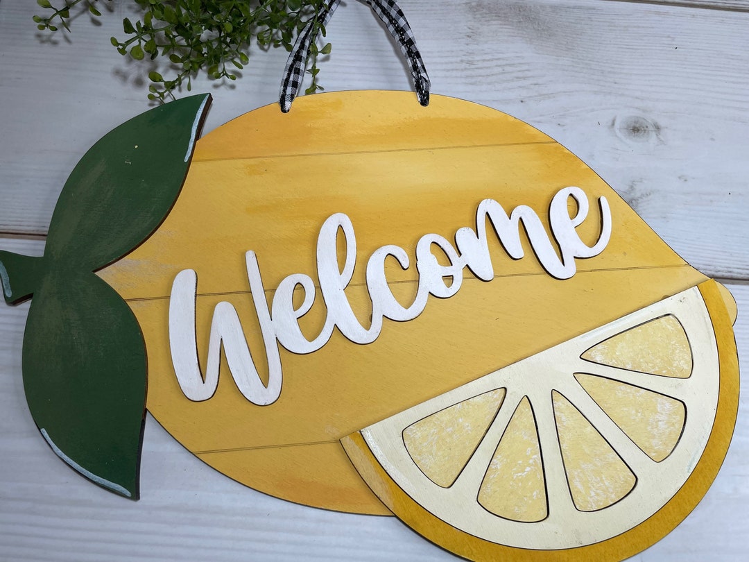 Lemon Welcome Sign, Summer Decor, Summer Signs, Summer Door Hanger ...