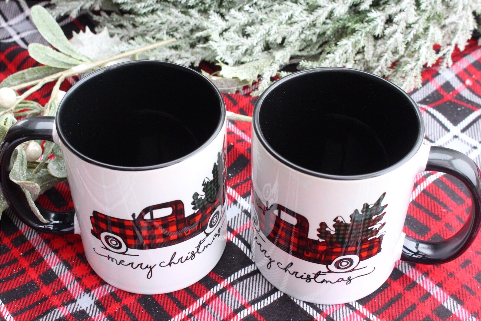 Christmas Truck Mug Plaid Truck Mug Merry Christmas Coffee - Etsy