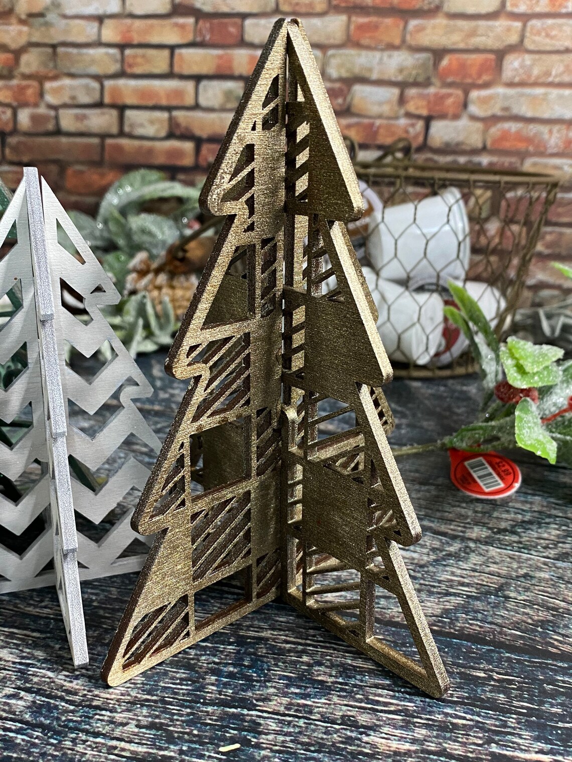 Set of 5 Wood Trees Christmas Decor Christmas Tiered Tray | Etsy