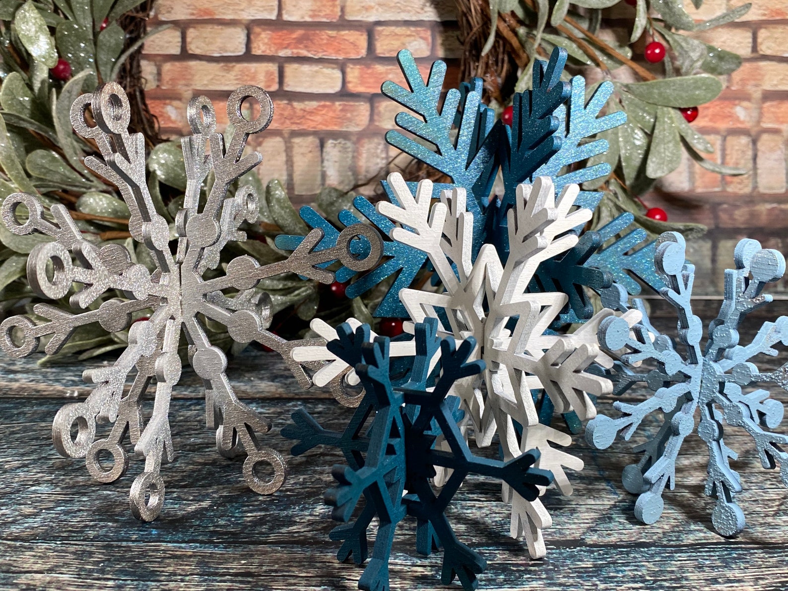 Set of 5 Wood Snowflakes Christmas Decor Christmas Tiered - Etsy