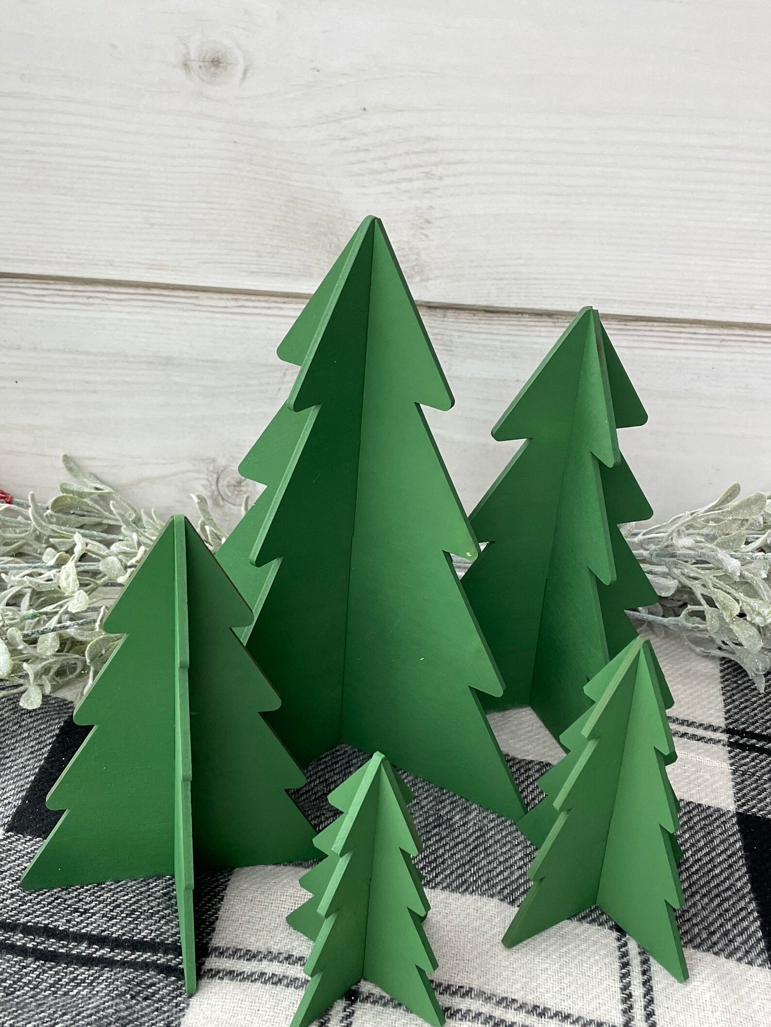 Set of 5 Green Wood Trees, Christmas Decor, Christmas Tiered Tray ...