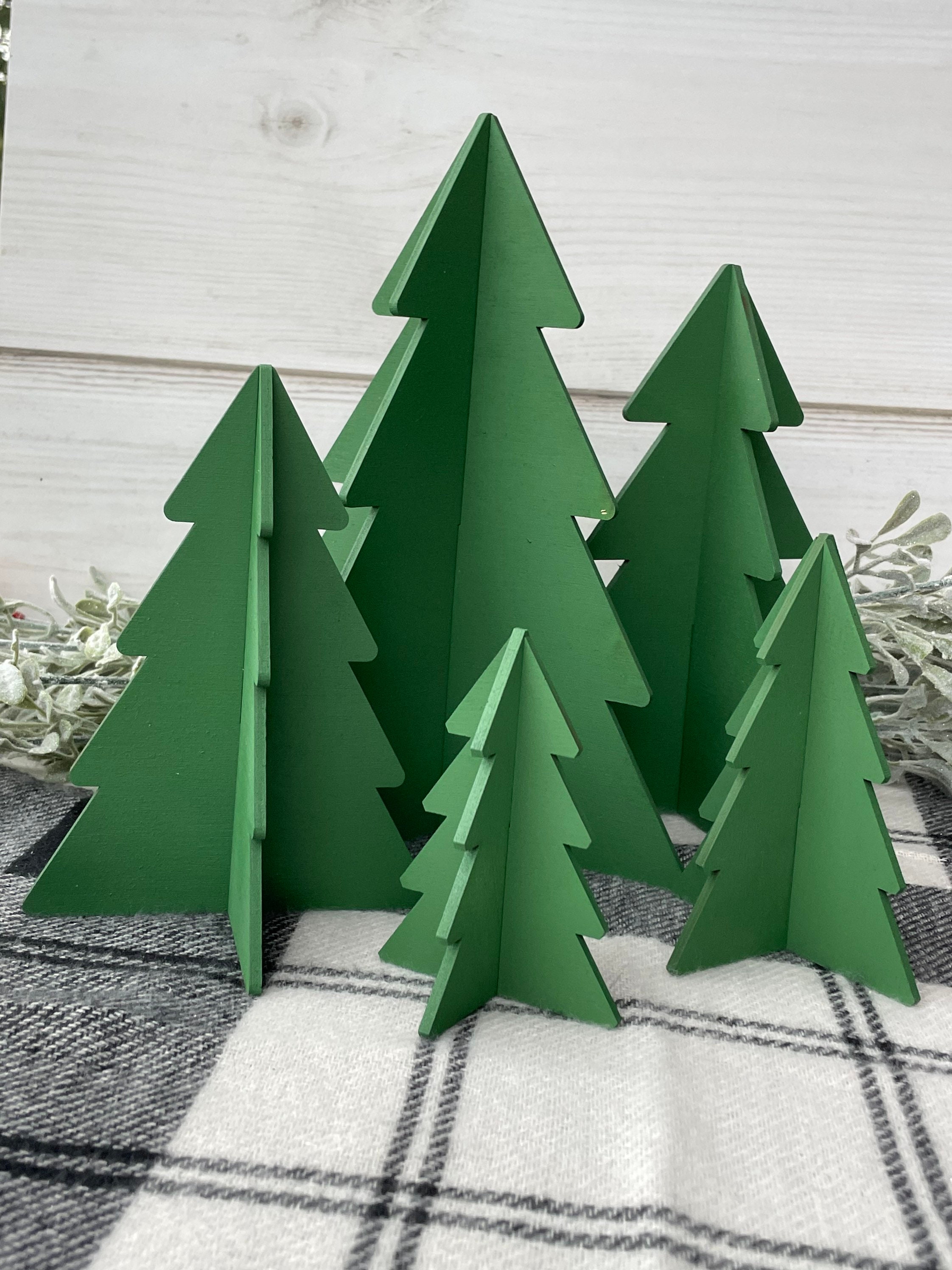 Set of 5 Green Wood Trees Christmas Decor Christmas Tiered - Etsy