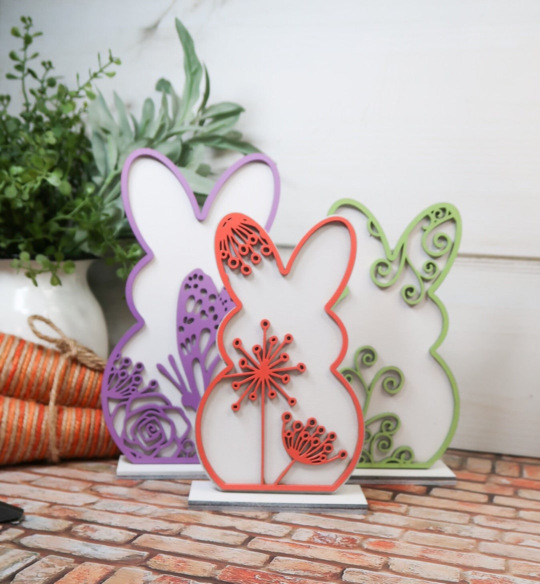 Set of 3 Bunny Shelf Sitters, Easter Decor, Spring Tiered Tray, Spring ...