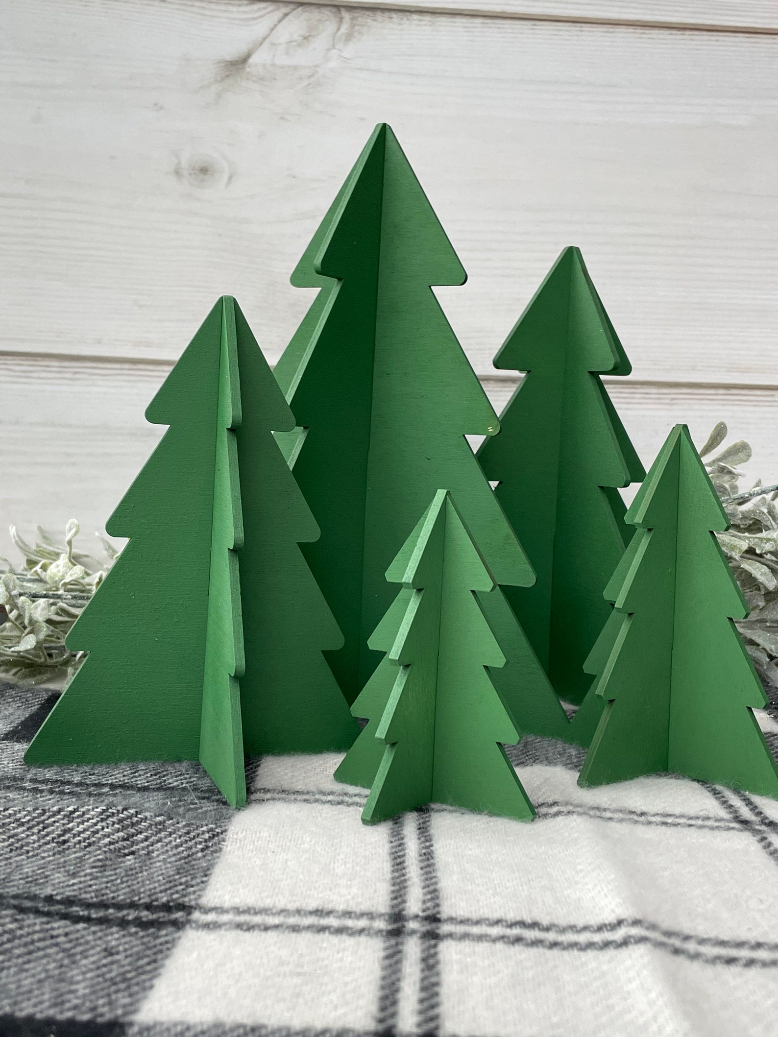 Set of 5 Green Wood Trees Christmas Decor Christmas Tiered - Etsy