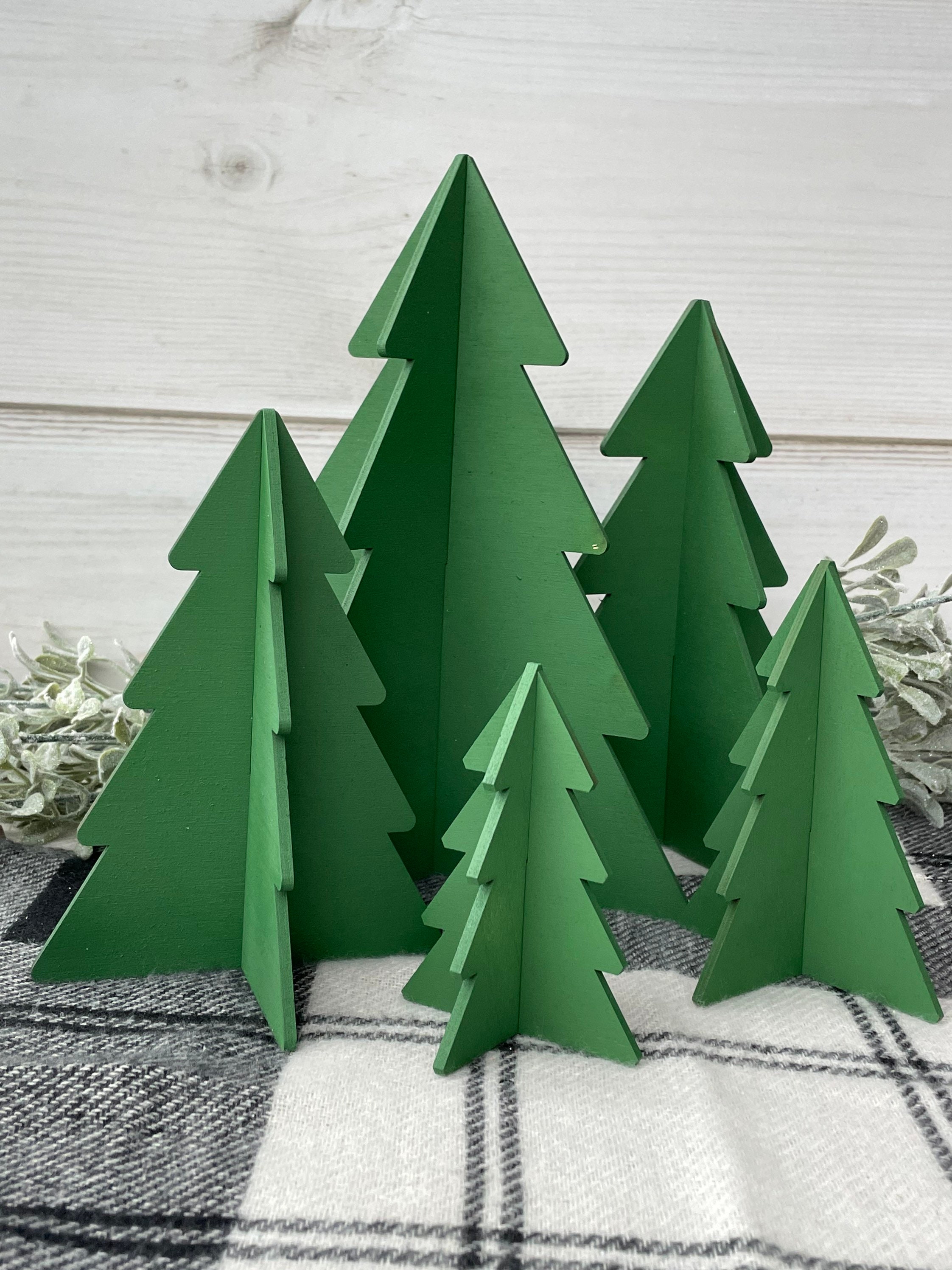 Set of 5 Green Wood Trees, Christmas Decor, Christmas Tiered Tray ...