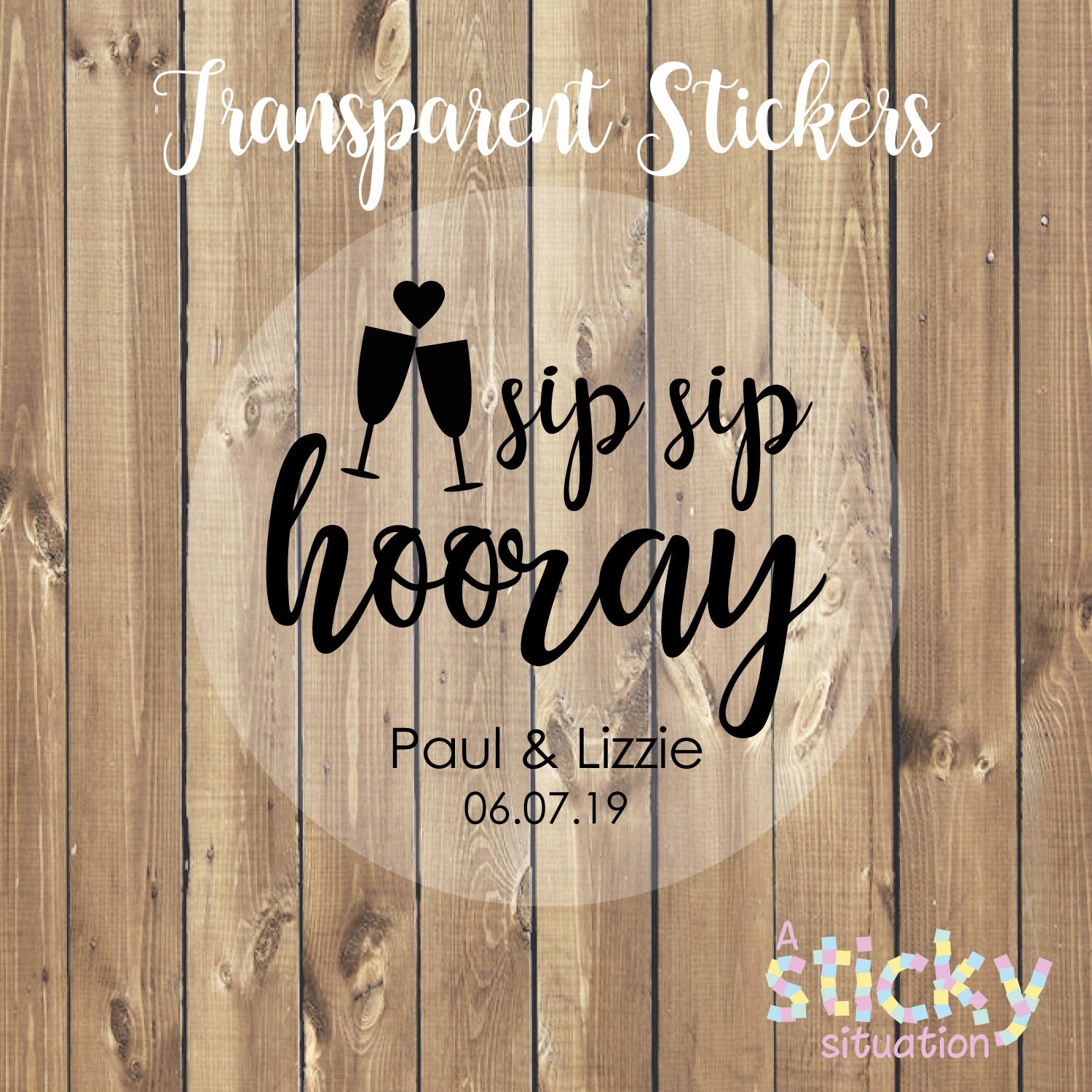 Personalized Transparent Sip Sip Hooray Stickers Wine Glass | Etsy